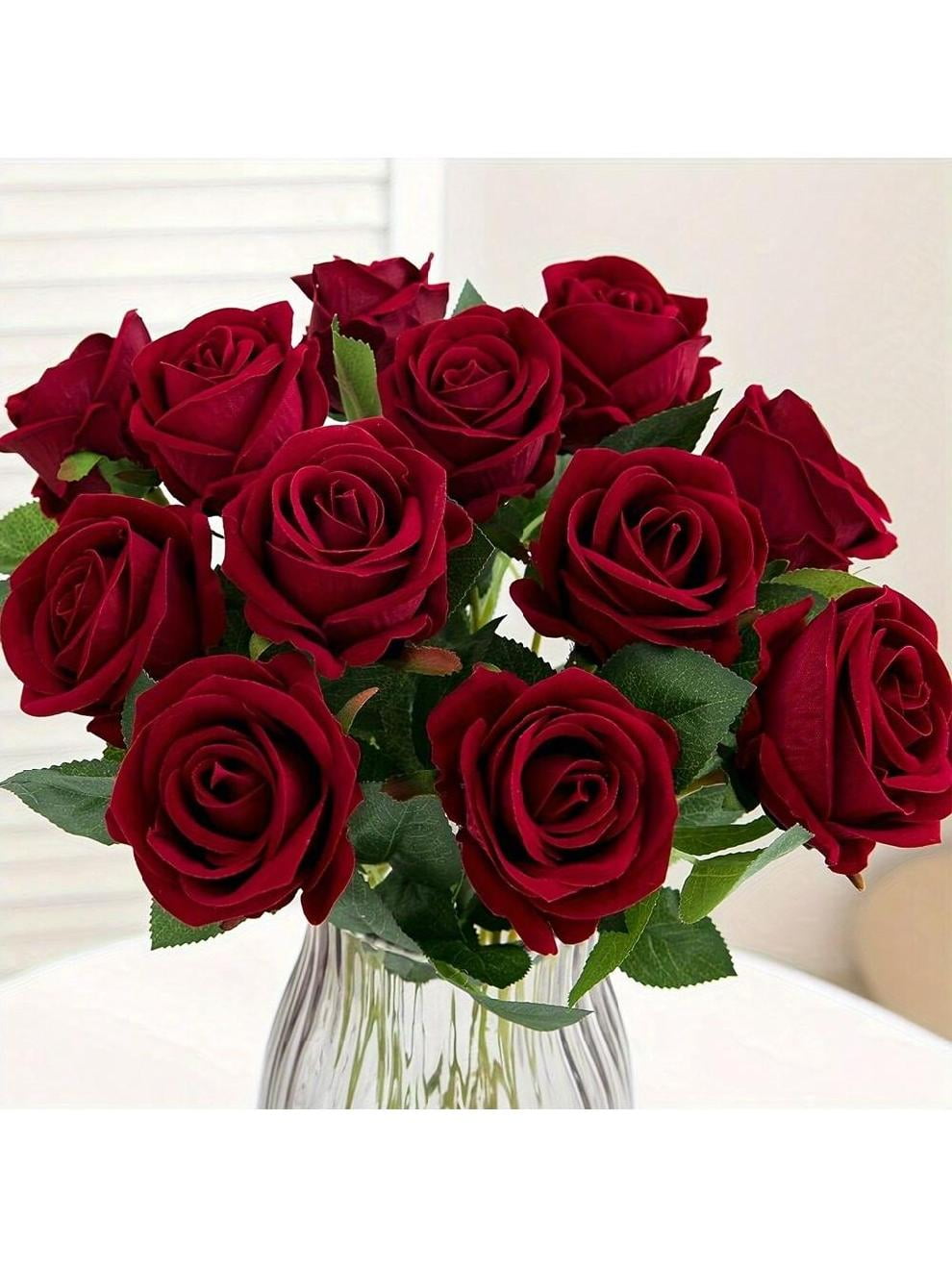 30PCS Dark Red Artificial Roses Fake Flowers DIY Wedding Party ...