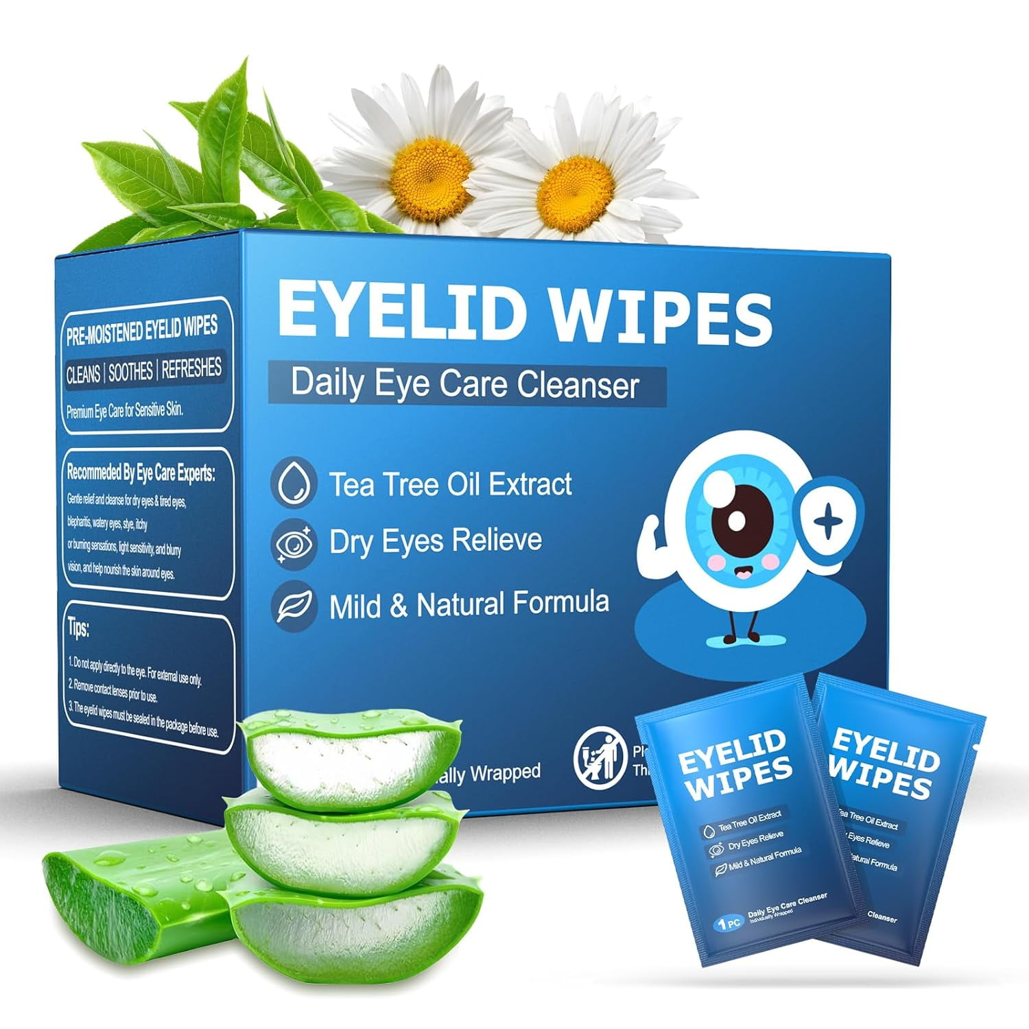 30PCS Eyelid & Lash Wipes for Itchy & Dry Eyes, Tea Tree Oil Eyelid ...