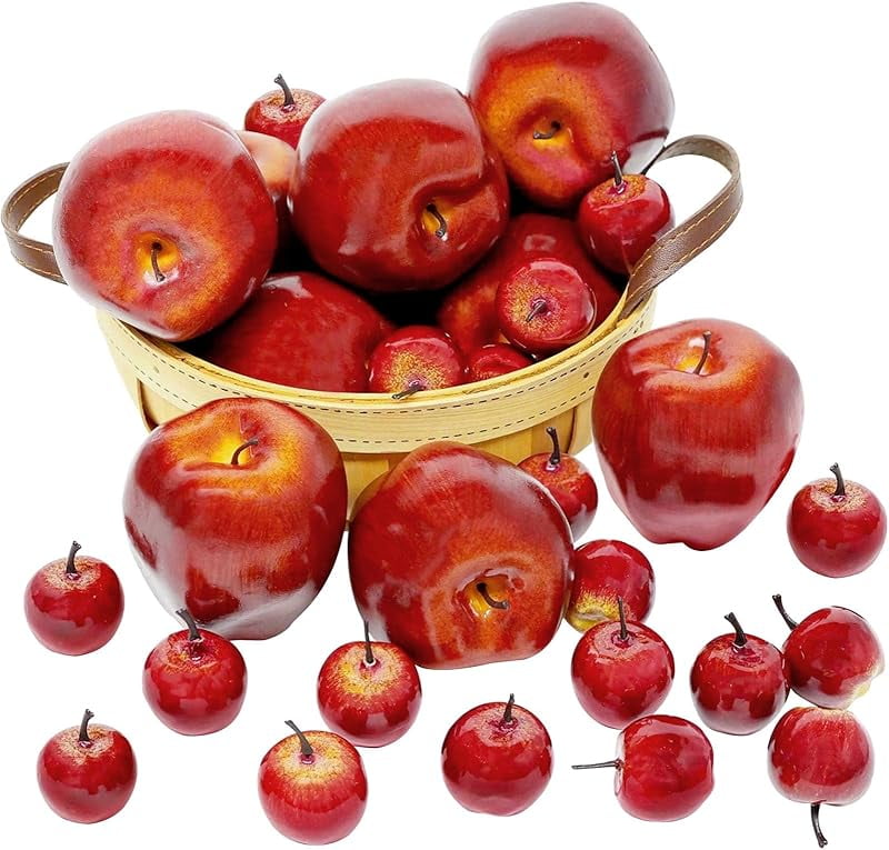 30PCS Fake Apples, Fall Decor Lifelike Fake Fruits Red Artificial ...