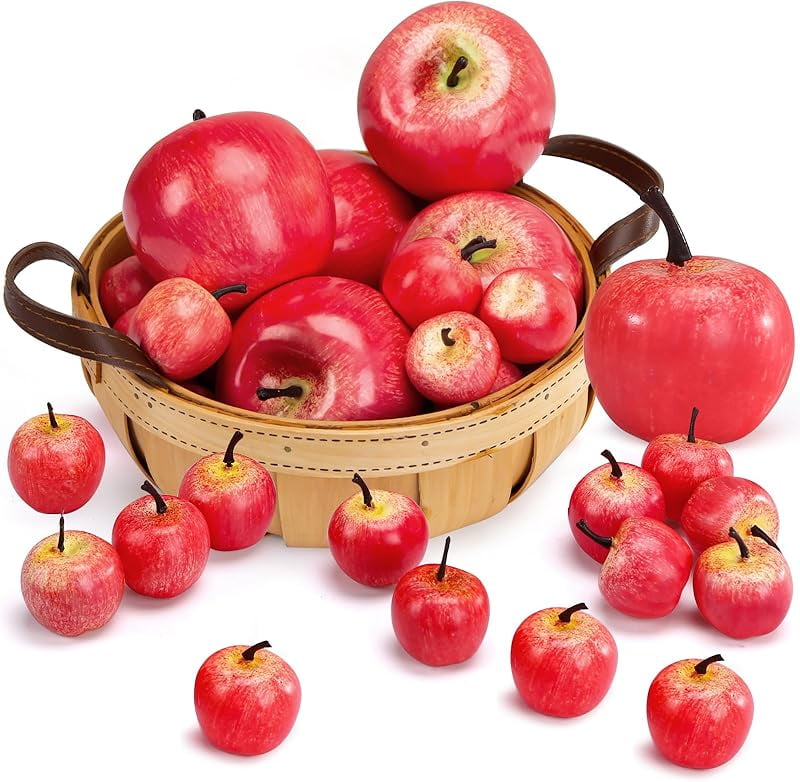 30PCS Fake Apples, Fall Decor Lifelike Fake Fruits Red Artificial ...