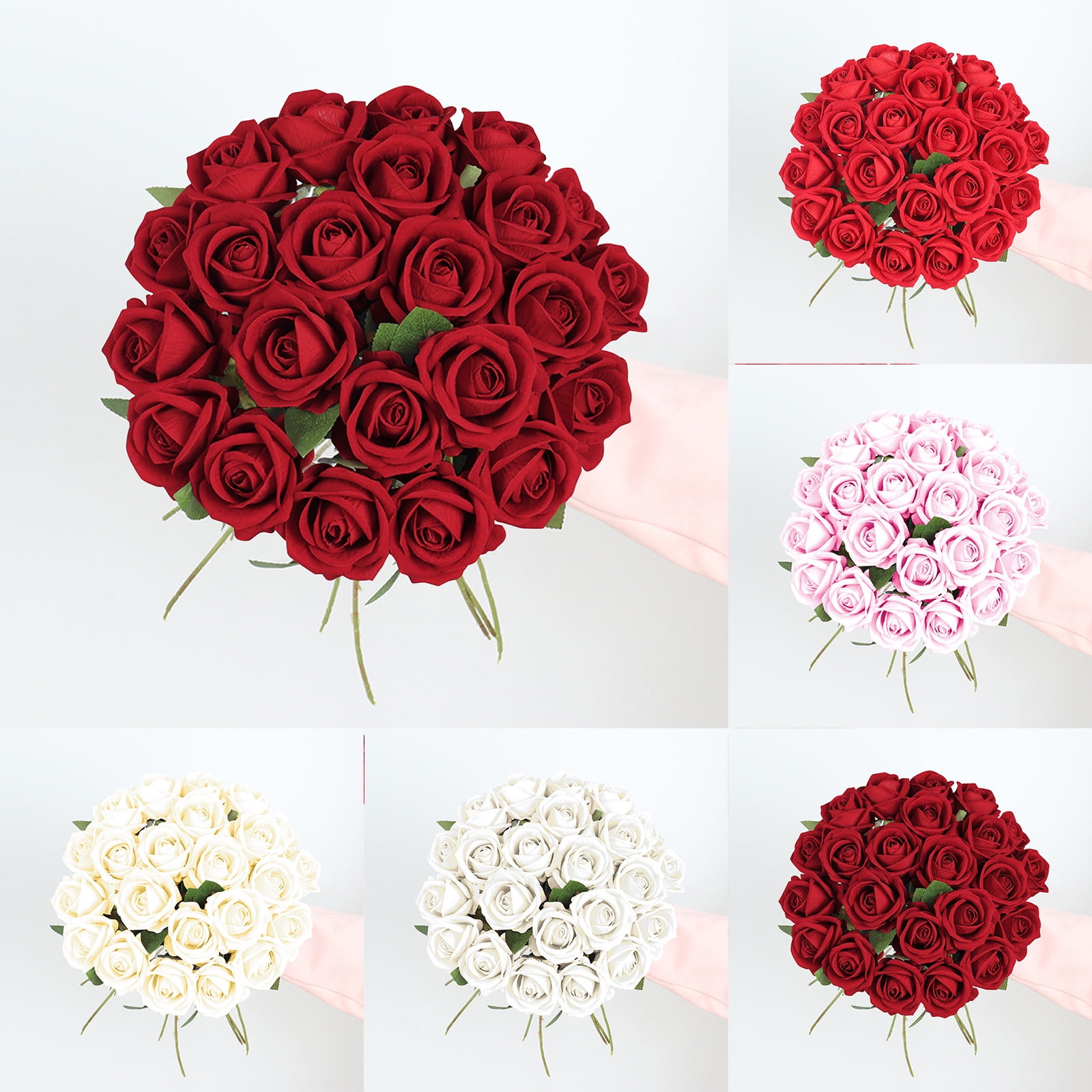 30PCS Fake Red Lint Roses, Artificial Red Flowers Realistic Silk Faux ...