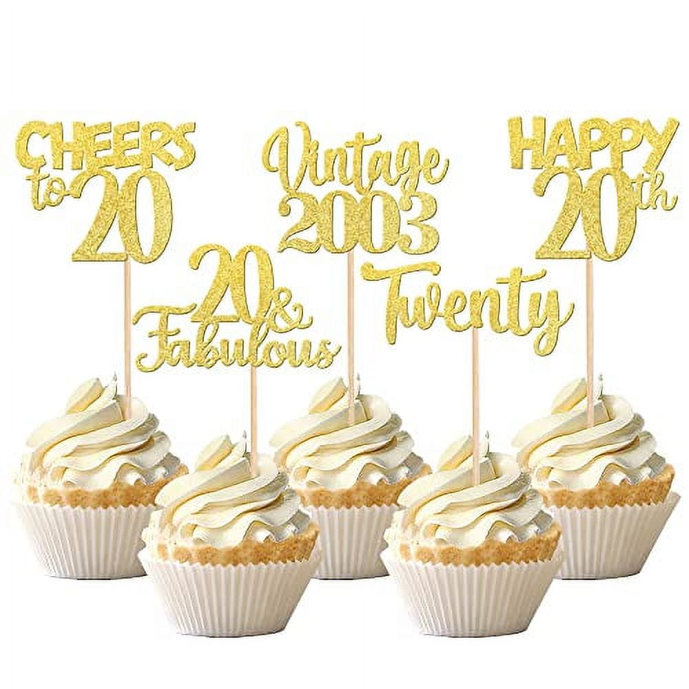 30PCS Happy 20th Birthday Cupcake Toppers Glitter Twenty 20 Fabulous ...