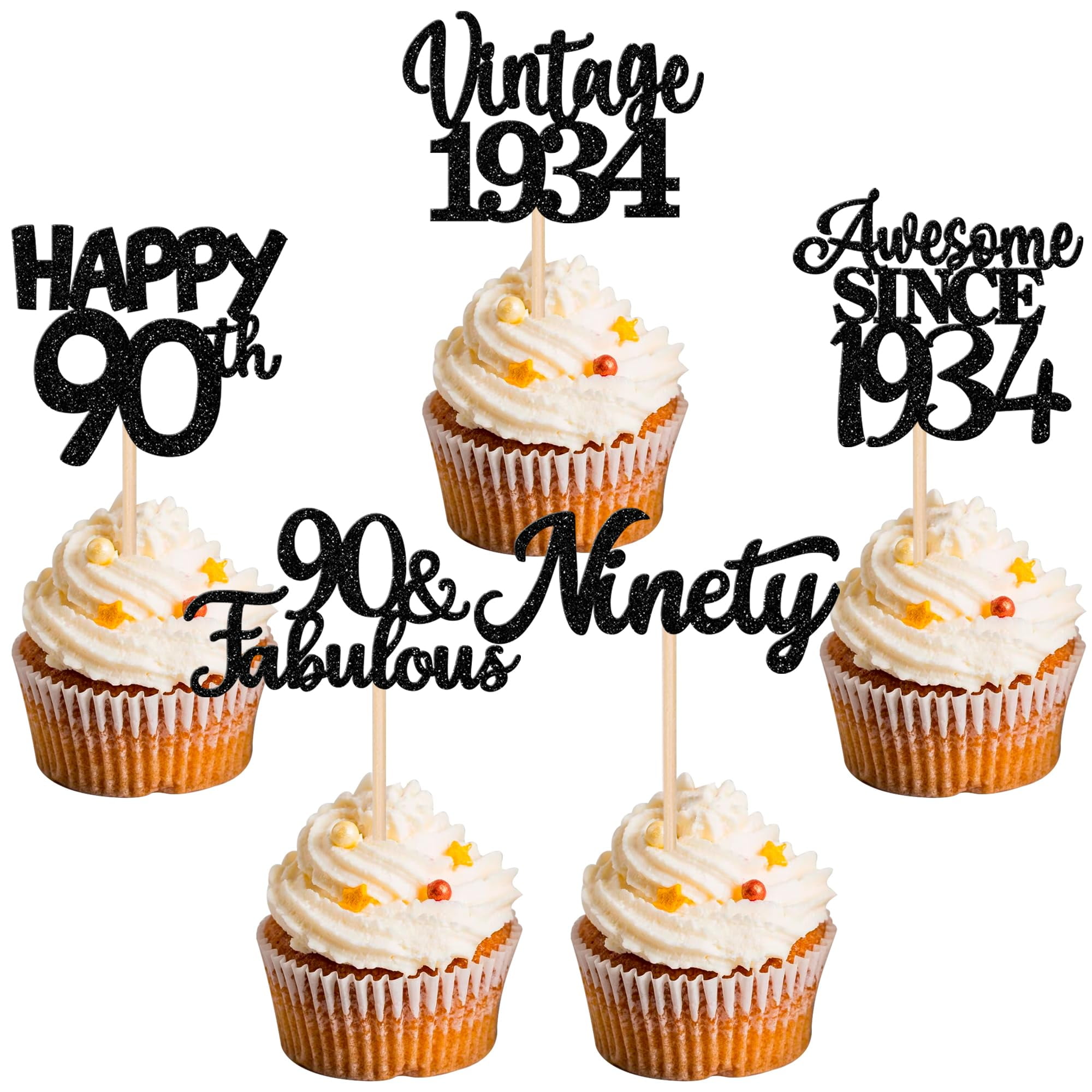 30PCS Happy 90th Birthday Cupcake Toppers Glitter Awesome Since 1934 ...