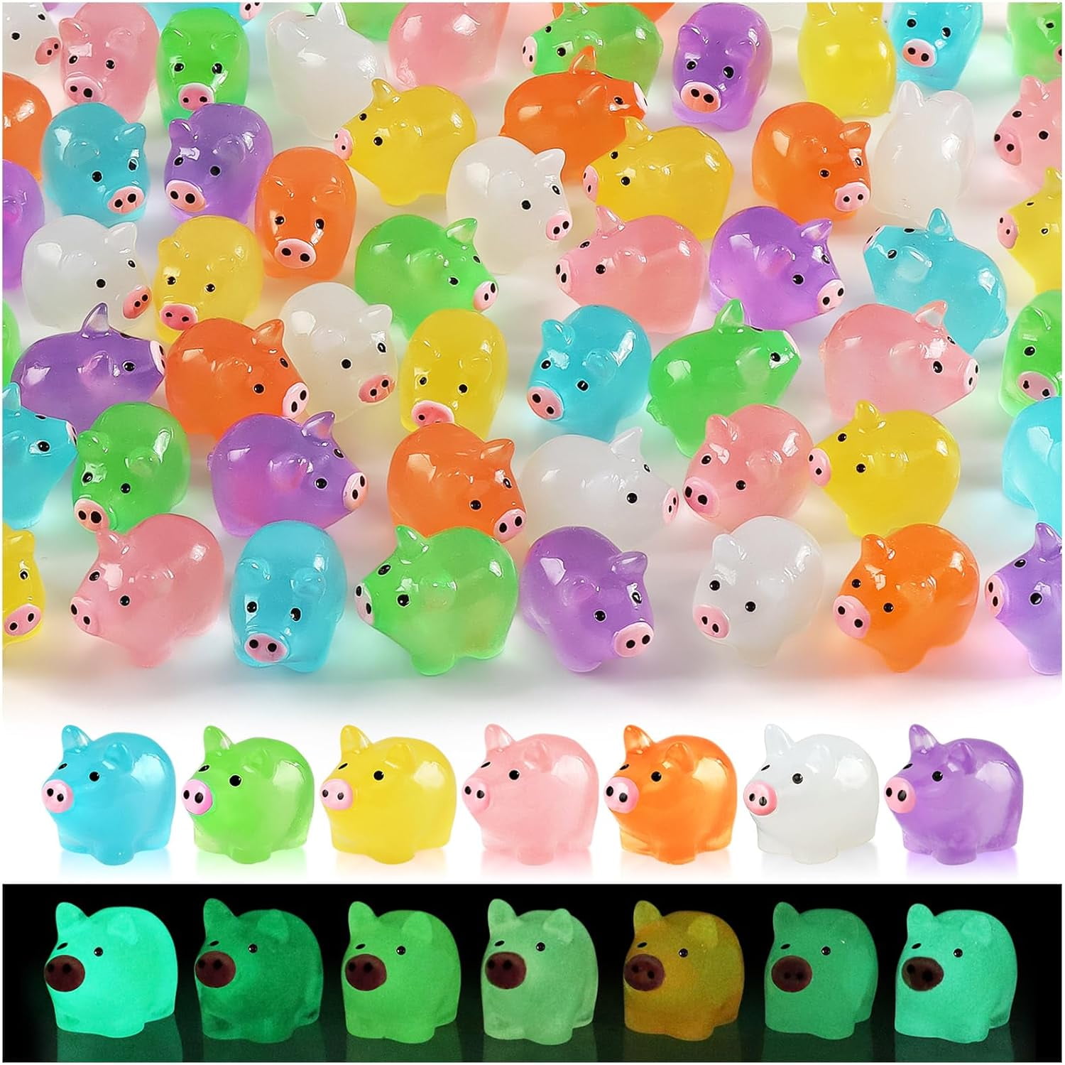 30PCS Luminous Resin Pigs Cute Mini Figures Glow in The Dark, Tiny Pigs ...