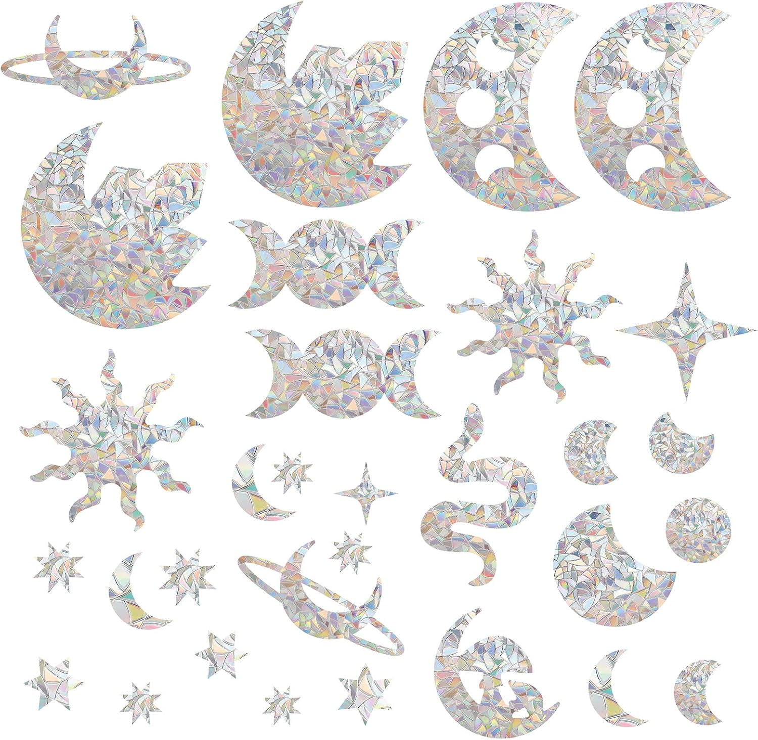 30PCS Moon and Sun Phase Window Clings Anti Collision Rainbow Moon ...