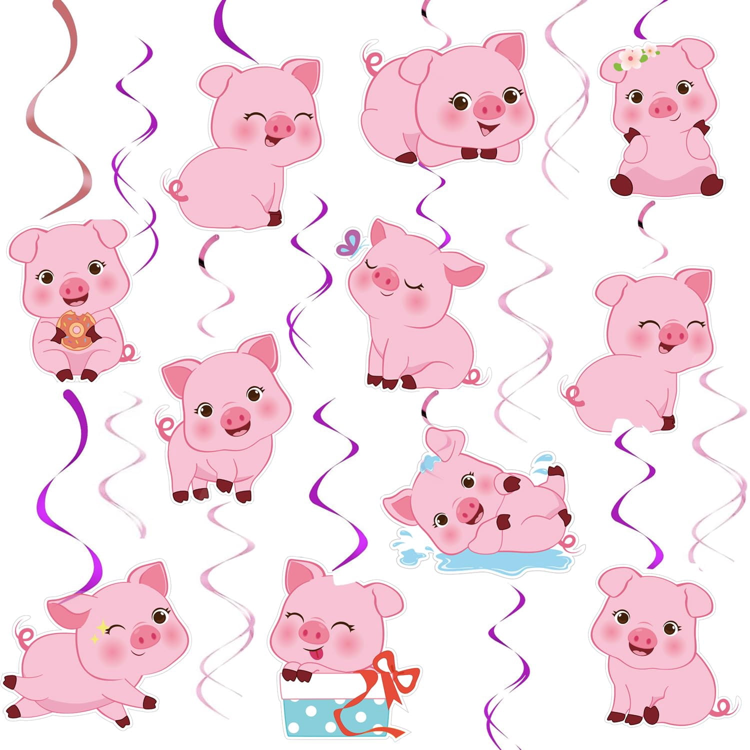 30PCS Pink PigEGSC Birthday Party Hanging Swirl Decorations, Farm ...