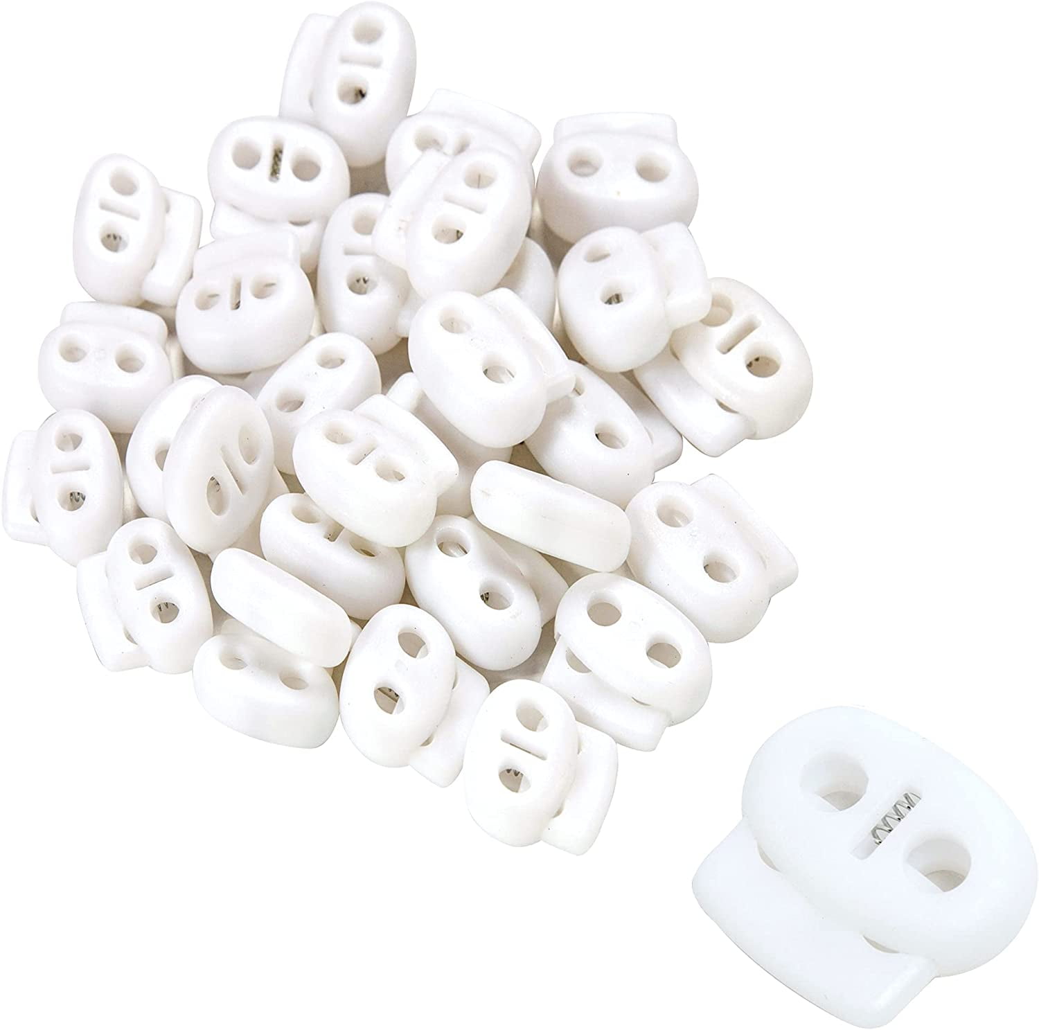 30PCS Plastic Cord Lock End Toggle Double Hole Spring Stopper Fastener ...