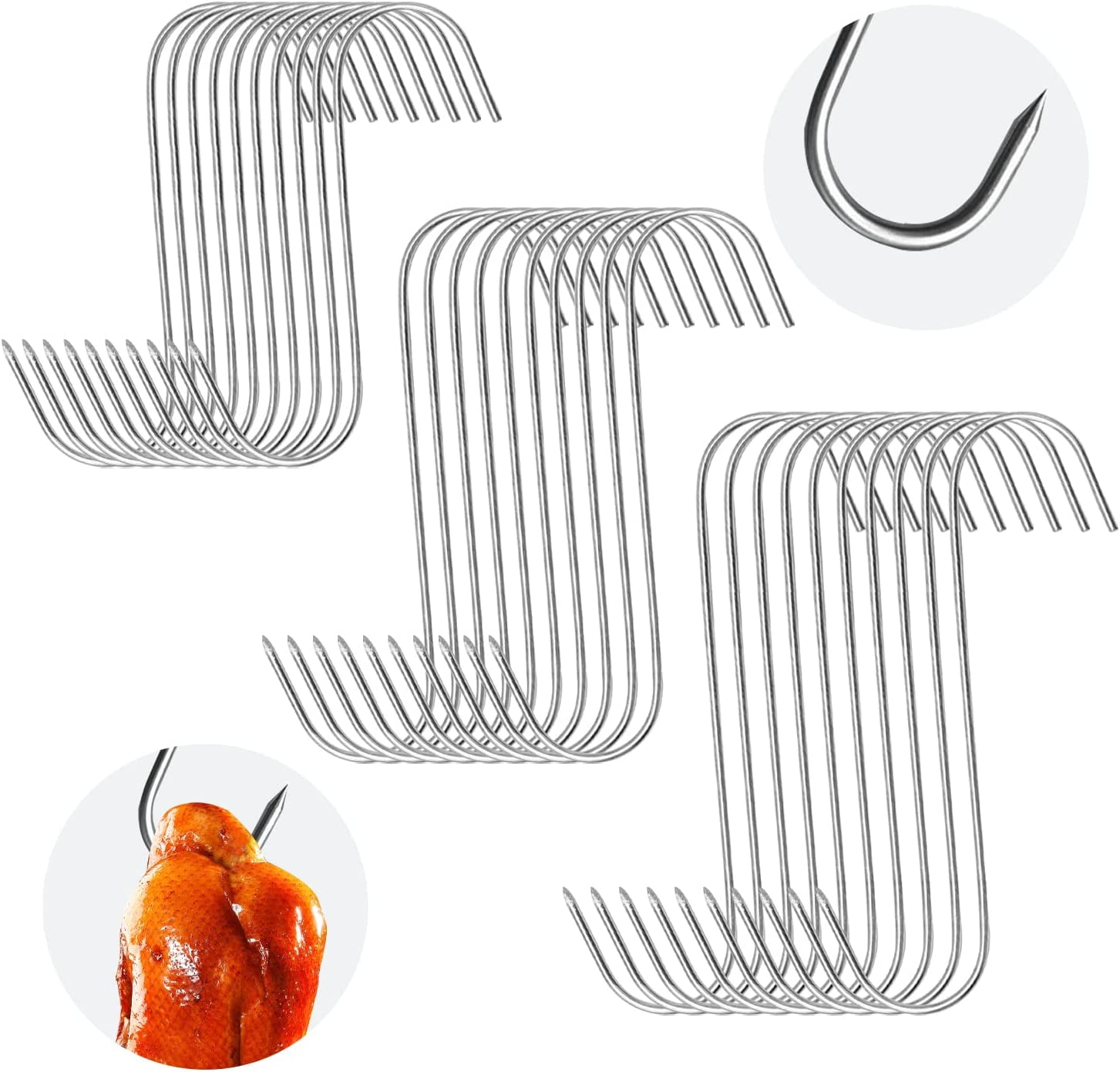 Ziediop 30PCS S-Type Stainless Steel Meat Hooks for Hanging Jerky, Deer ...