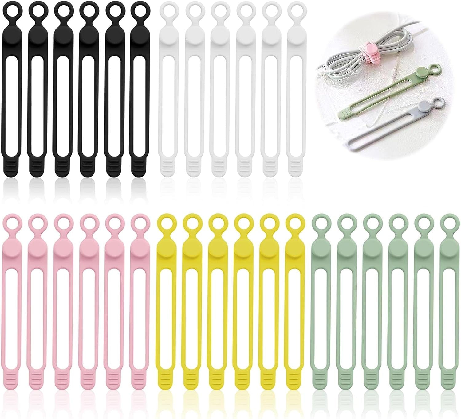 30PCS Silicone Cable Ties, Data Cable Storage, Flexible Cable Winder ...