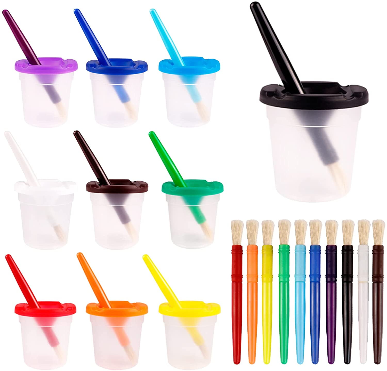 30PCS STONCEL Spill-Proof Paint Cups with Brushes and Lids for Kids ...