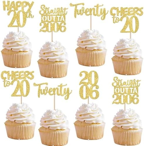 30PCS Straight Outta 2005 Cupcake Toppers Gold Glitter Twenty Happy ...