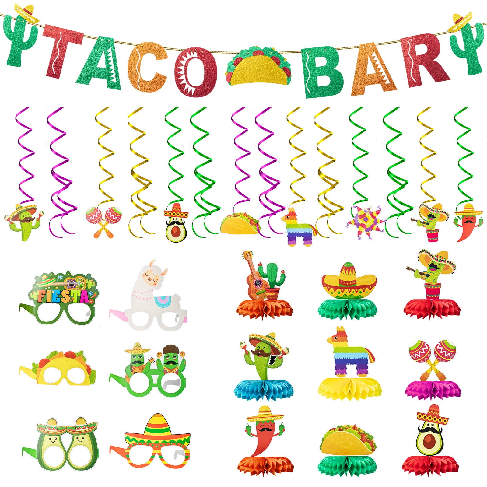 30PCS Taco Bar Decorations Set, Mexican Fiesta Party Supplies with Taco ...