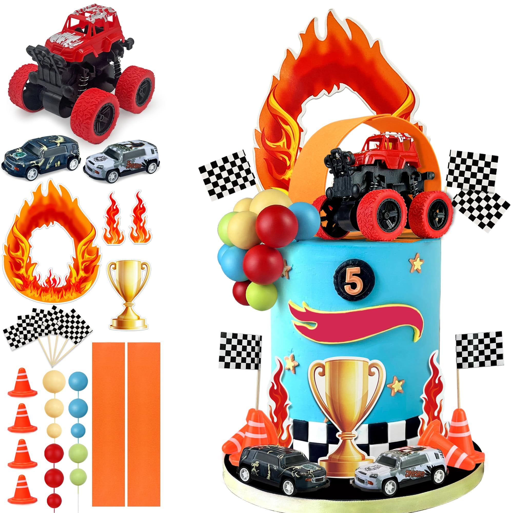 30PCS Truck Cake Decorations Truck Cake AIS1 Toppers Red Blue Yellow ...