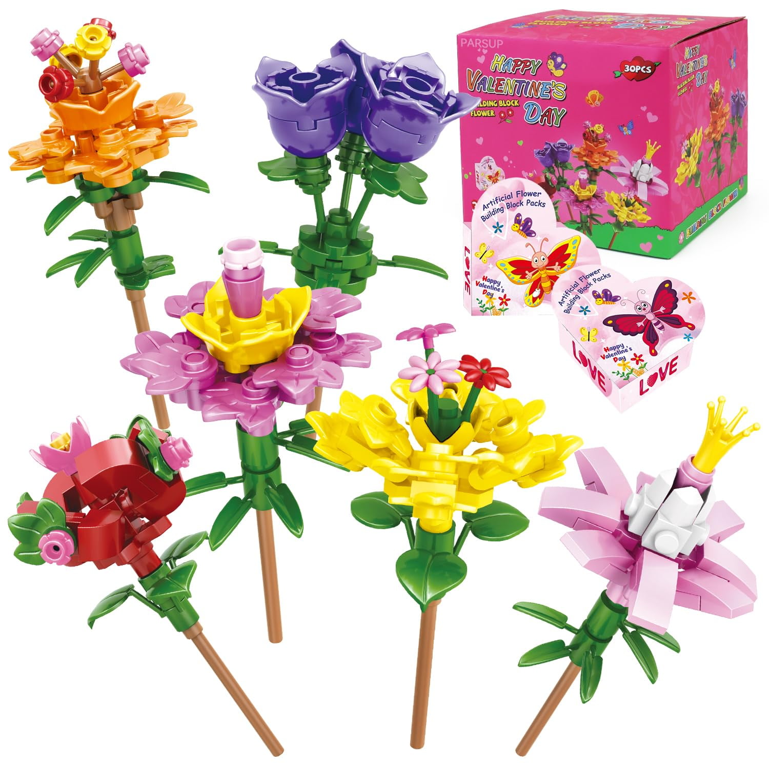 30PCS Valentines Day Gifts for Kids, 6 Different Artificial Flower ...