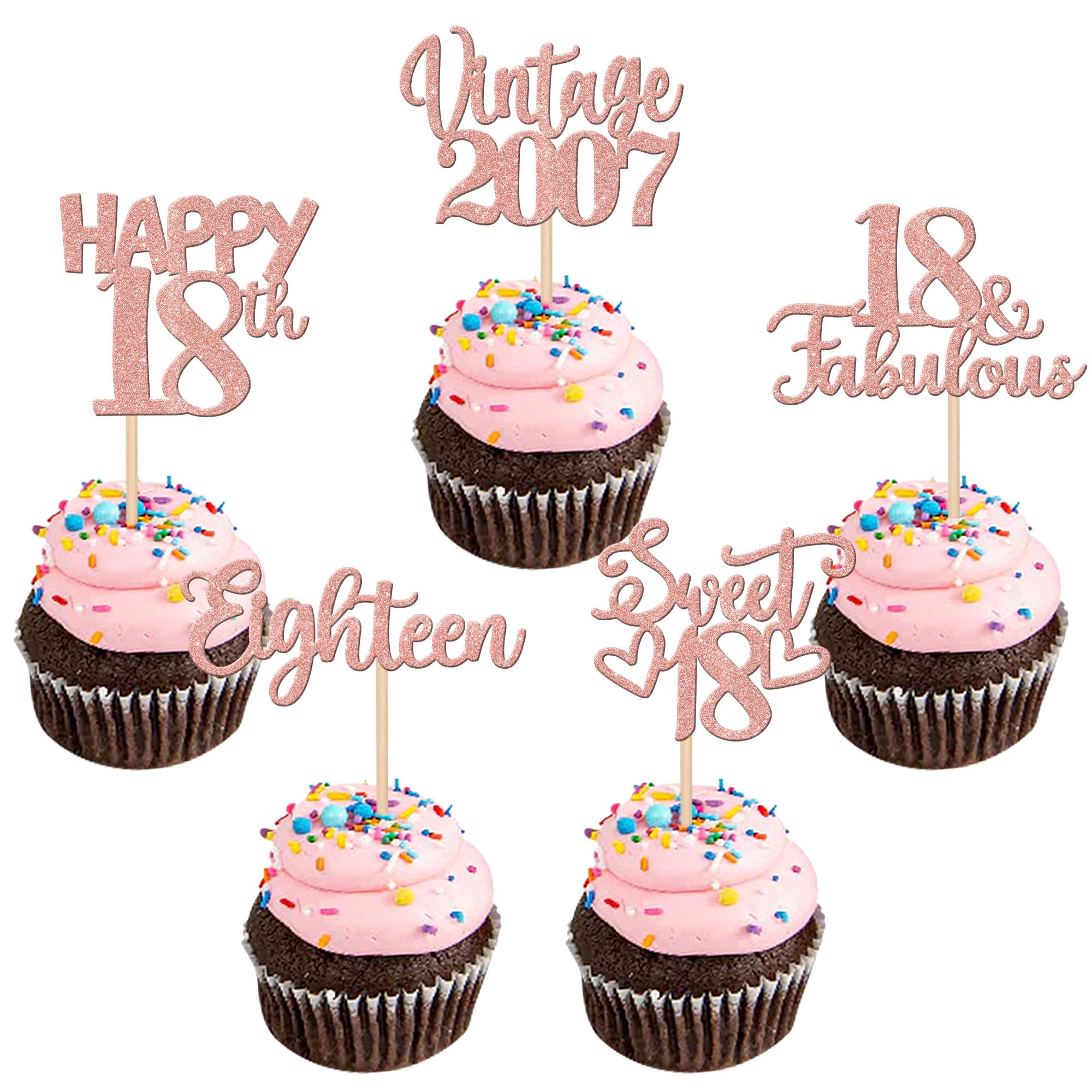30PCS Vintage 2007 Cupcake Toppers Glitter AFN1Eighteen 18 Happy 18th ...