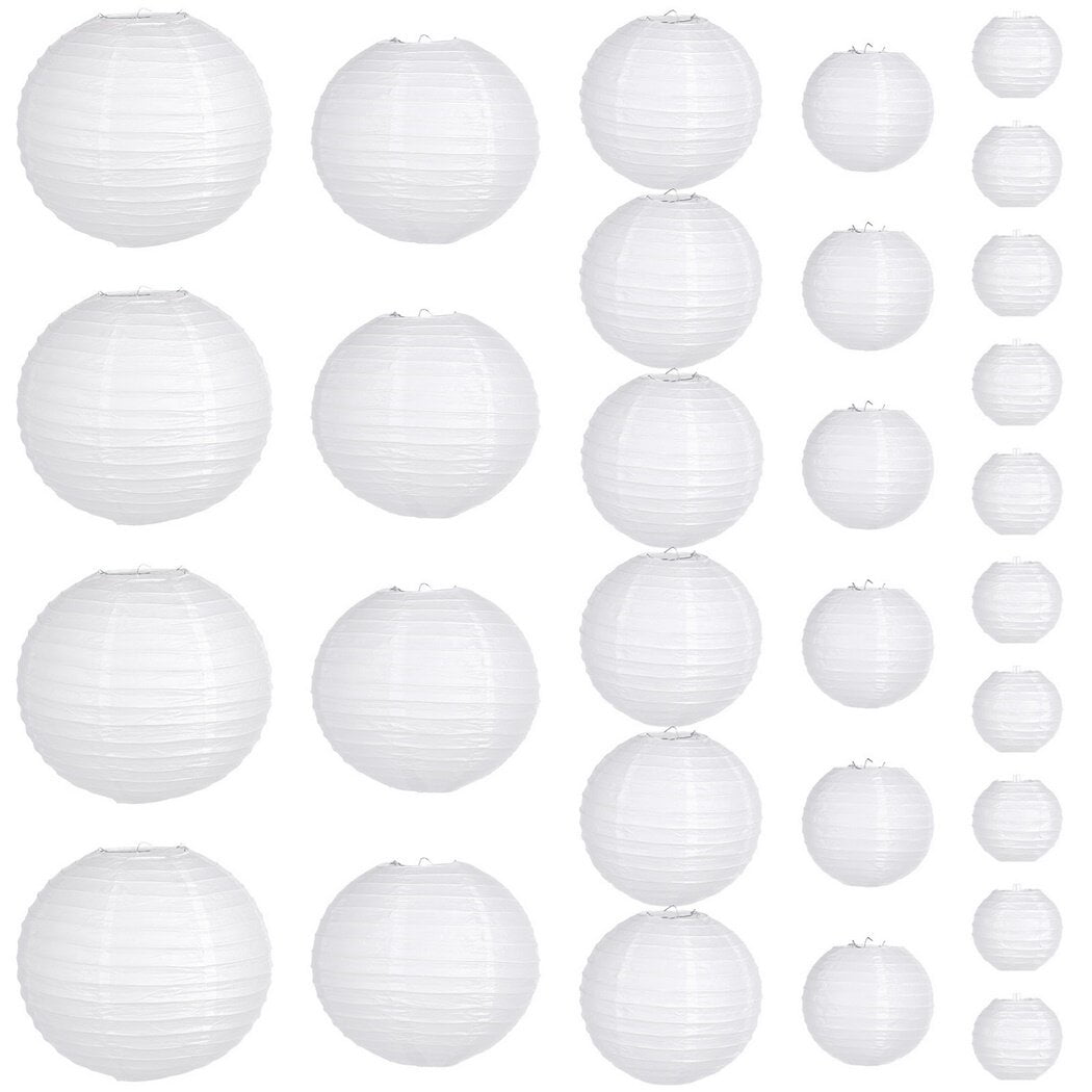 30PCS White Paper Lanterns, 4" 6" 8" 10" 12" Assorted Sizes, Indoor ...
