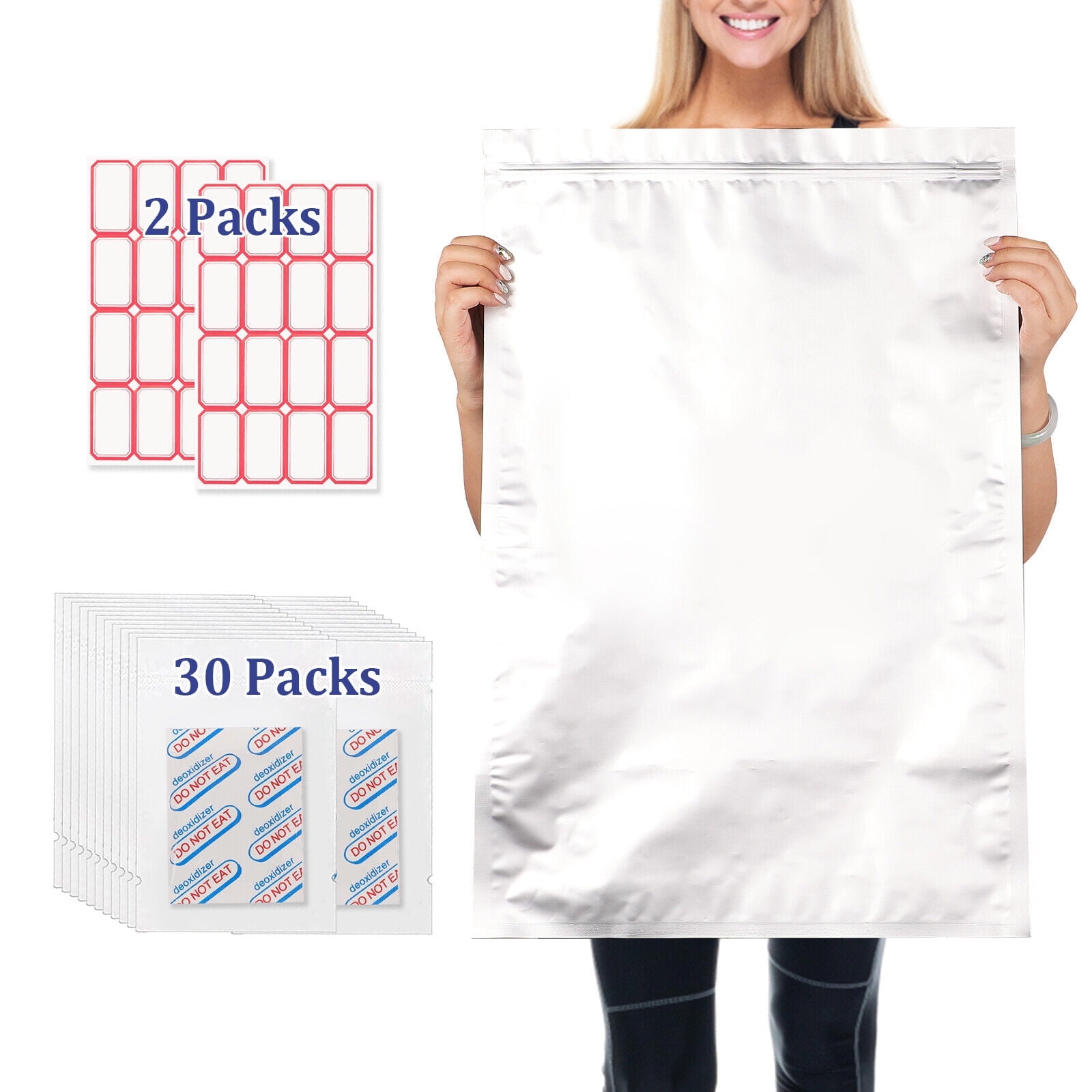 30PCs 8.7 Mil Mylar Bags 5 Gallon Extra Thick For Food Storage + 2500CC ...