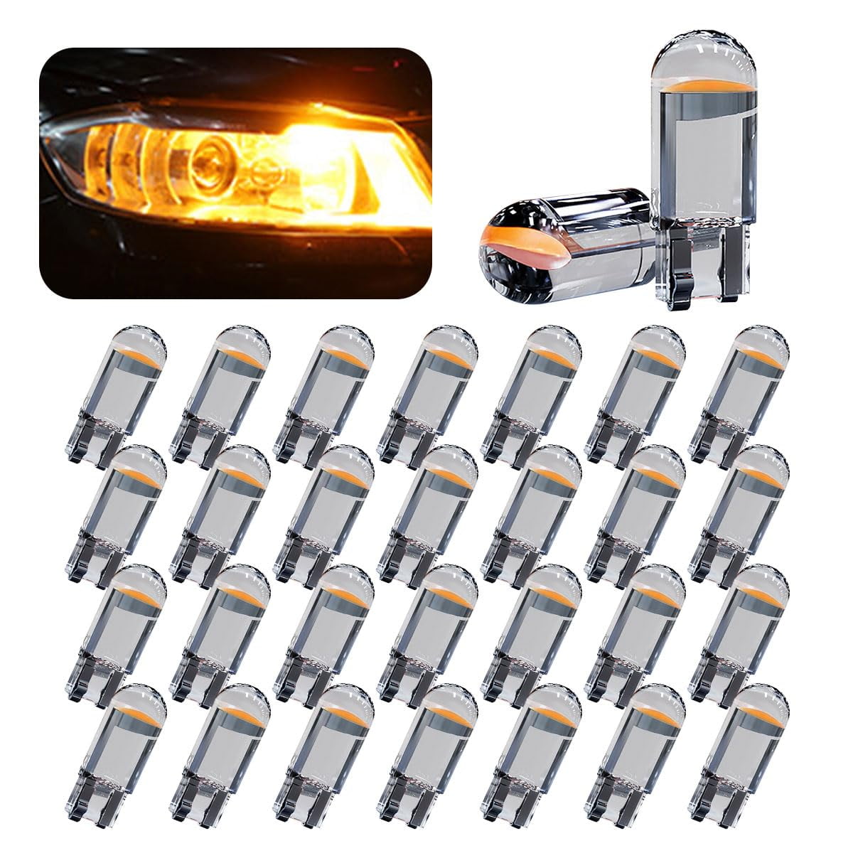 30Pack 194 Car LED Light Bulbs, 0.36W 12V T10 6000K Interior Lights, 168 2825 W5W Wedge COB LED ...