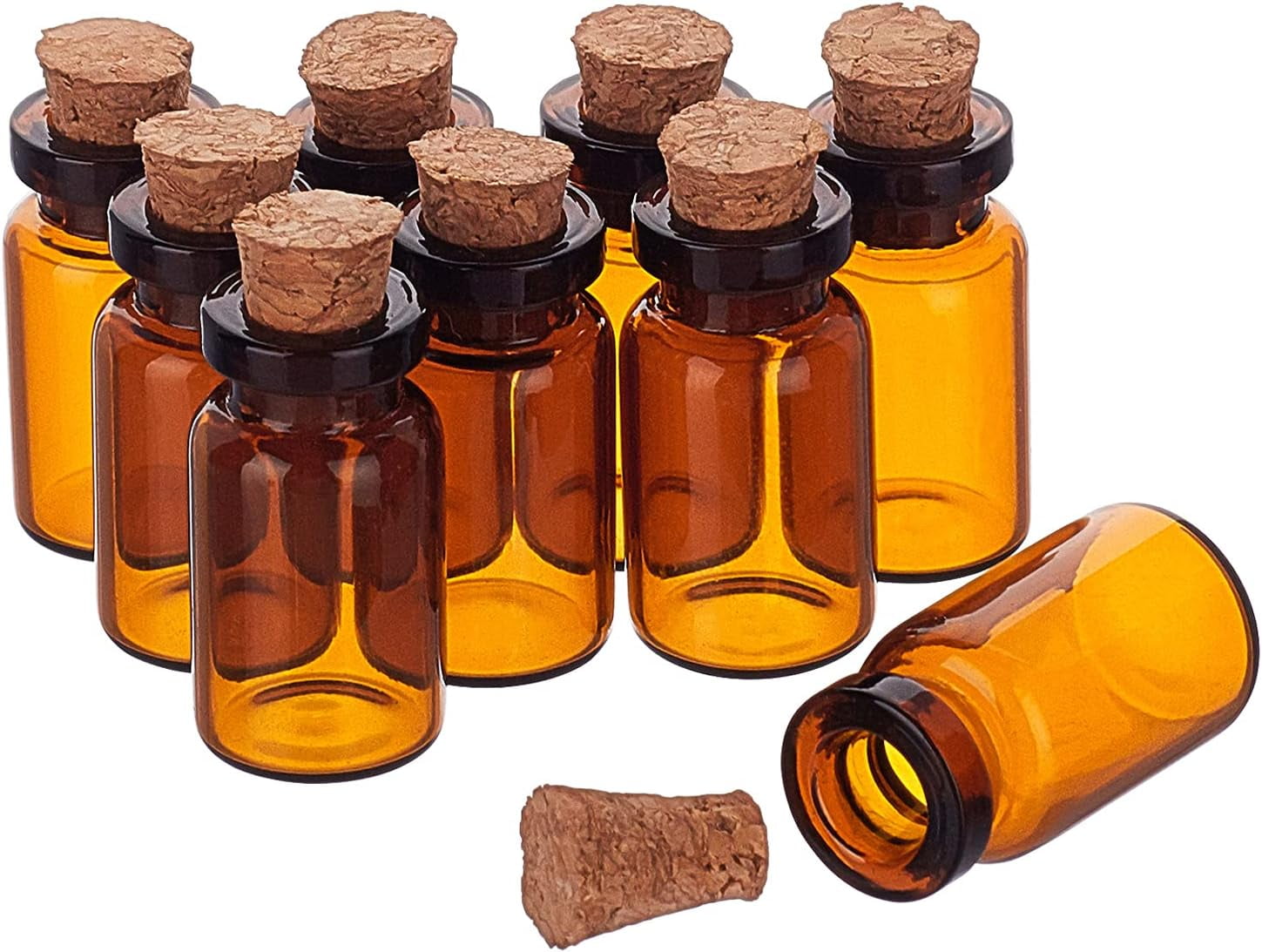 30Pack 1ml Mini Tiny Amber Brown Glass Jars Bottles with Cork Stoppers ...