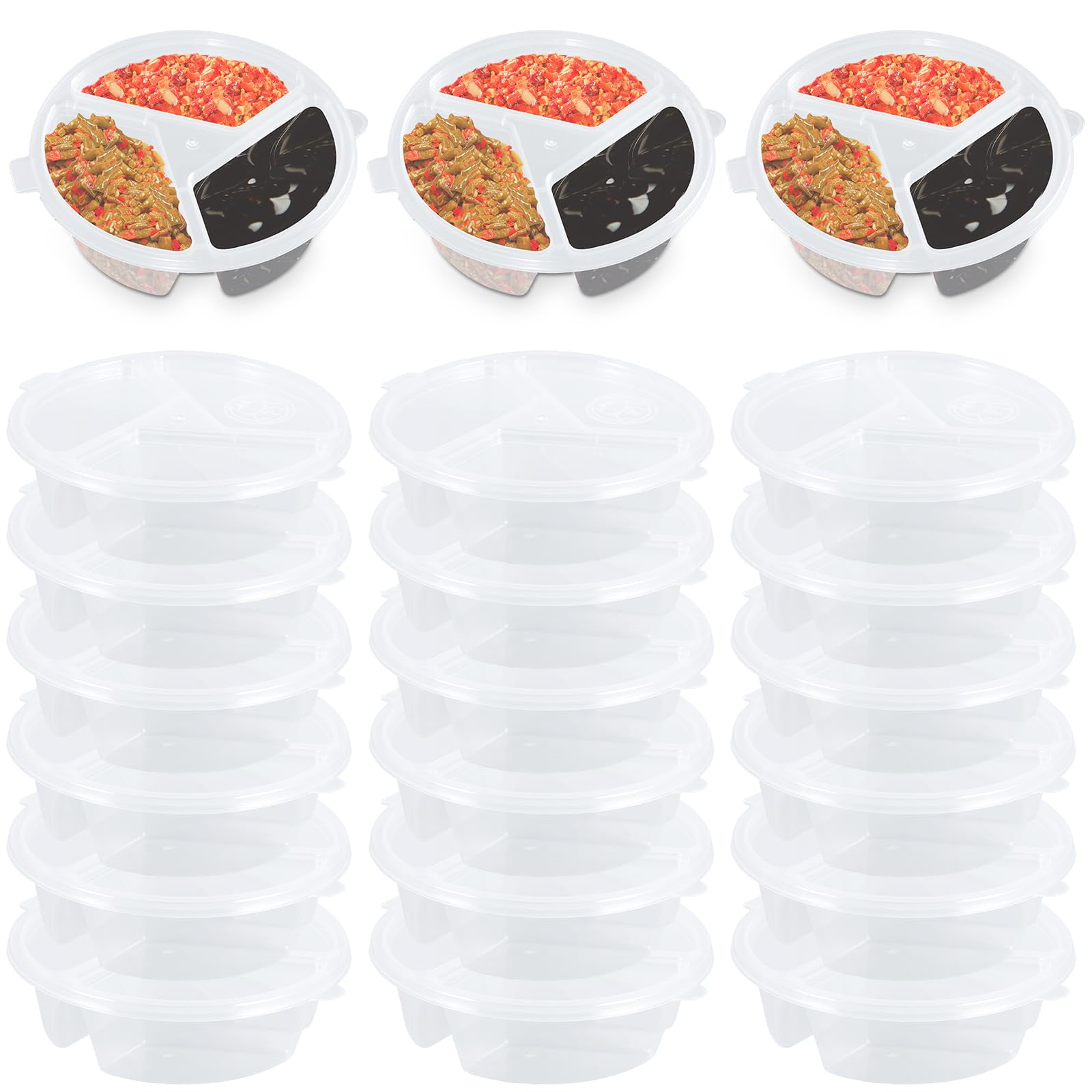 30Pack 3 Compartment Condiment with Lids, 5 oz Reusable Snack ...