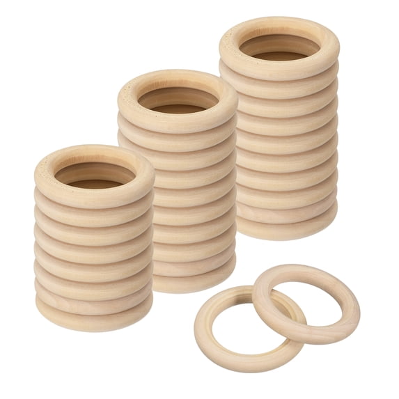 30Pack 50mm(2") Natural Wood Rings, 8mm Smooth Unfinished Wooden ...
