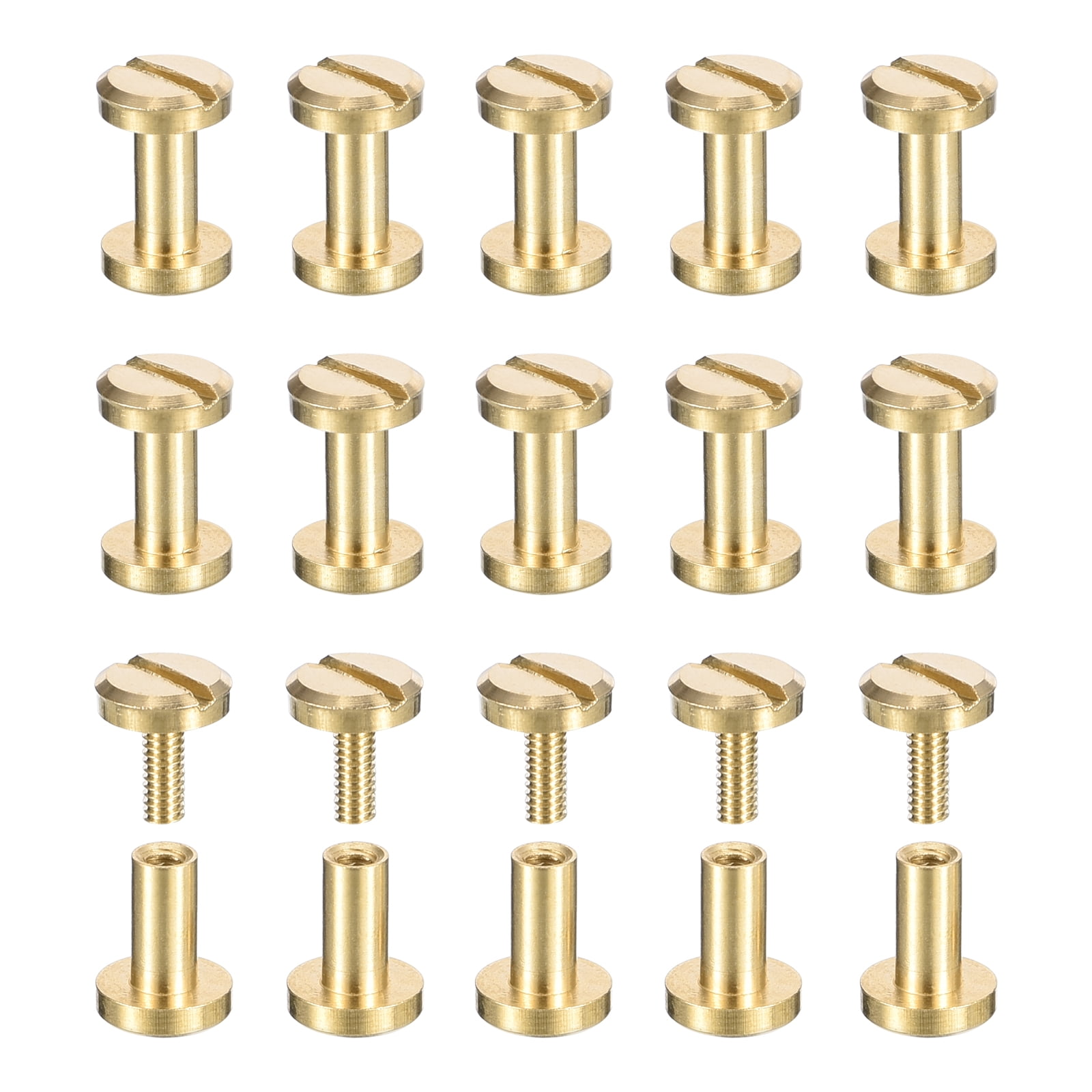 30Pack Brass Chicago Screws, 6x6mm Post Nail Stud Rivets for Leather ...
