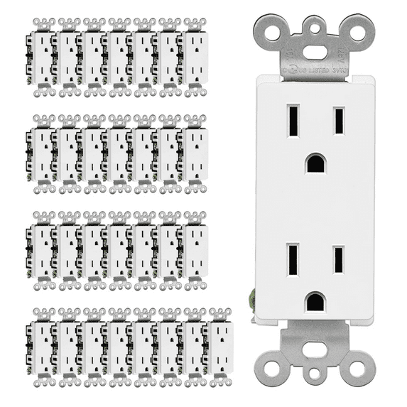 30Pack White TR Decora Duplex Outlet Receptacle 15 Amp 125 Volt Tamper ...