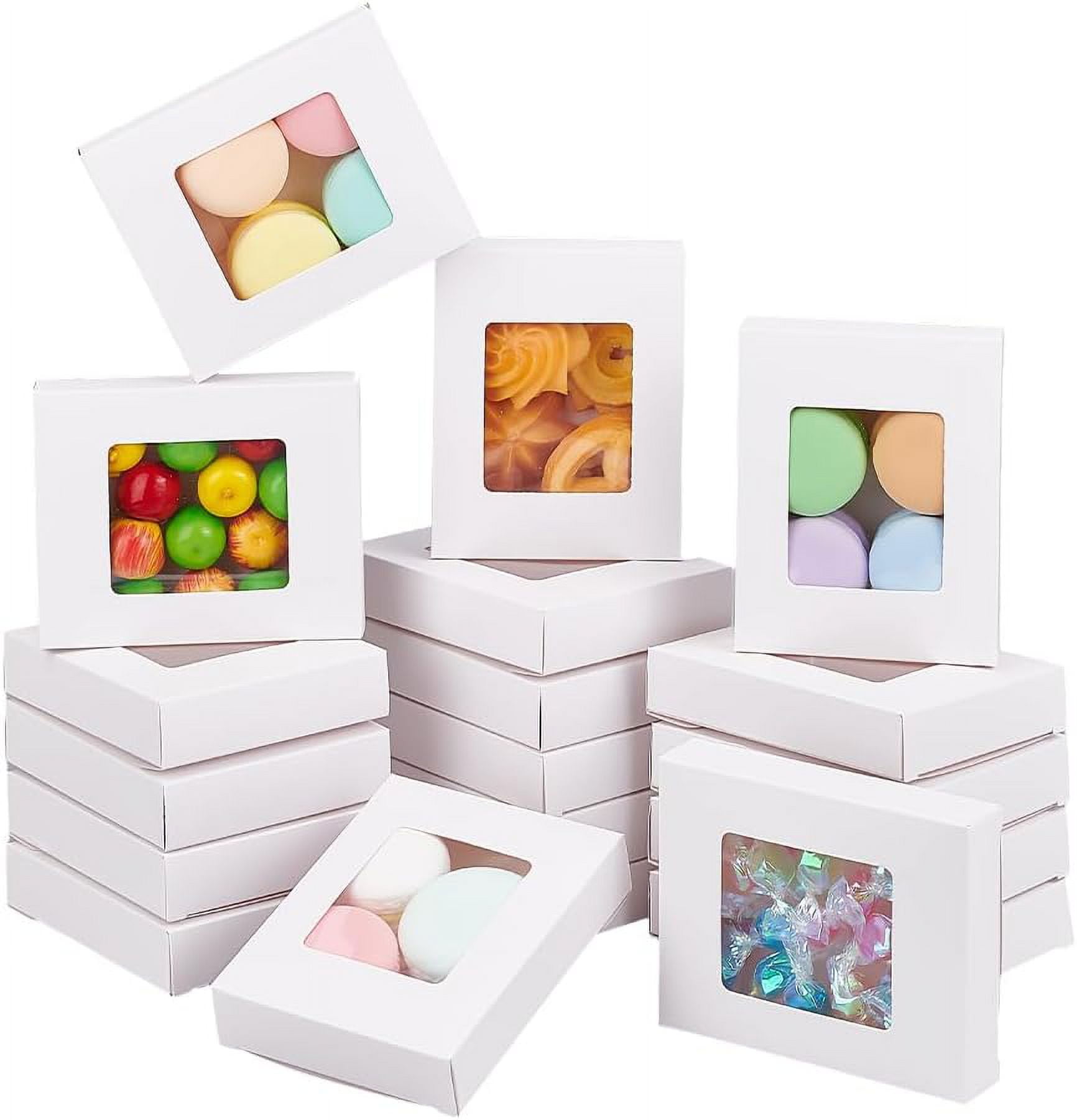 30Packs 3.9x3.2x0.8inch Clear PVC Window Gift Boxes Rectangle White ...
