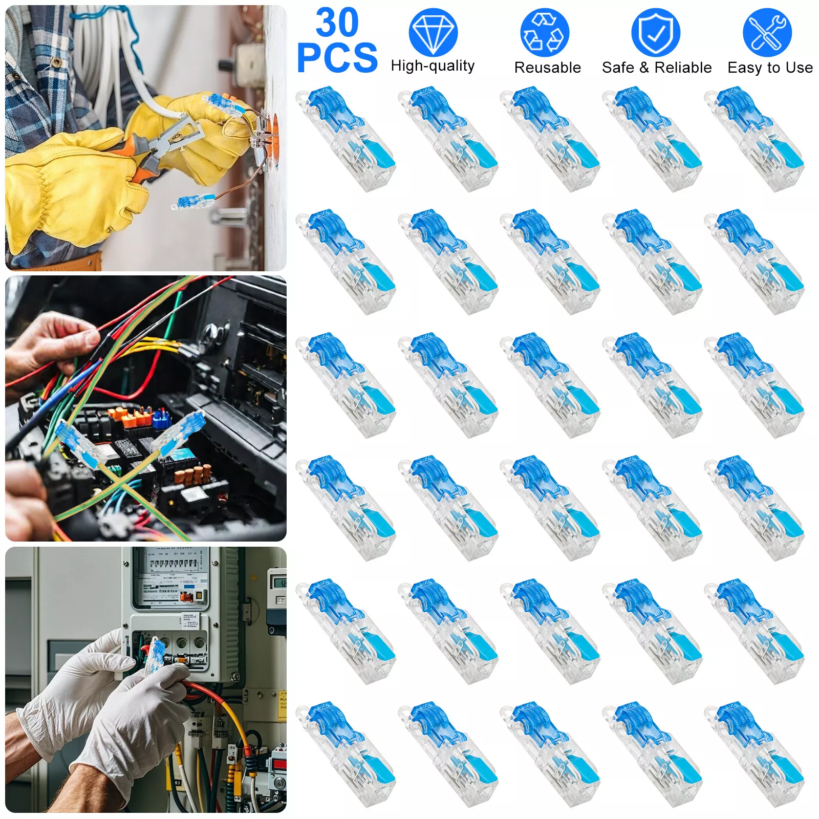 30Pcs 1-in-1-out T-Tap Wire Connectors No Stripping 3 Way Splicing ...