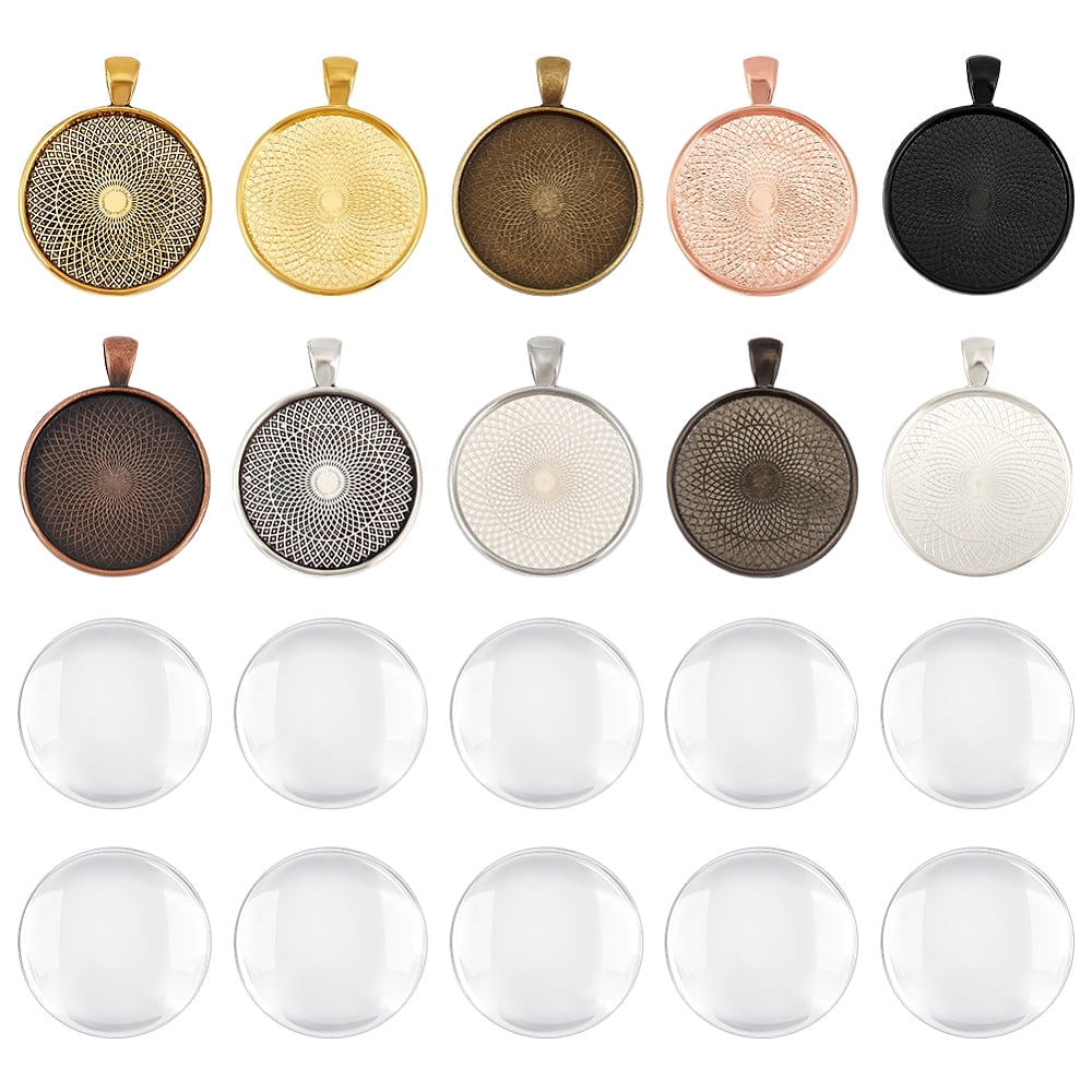 30Pcs 10 Colors Alloy Pendant Cabochon Settings Plain Edge Bezel Cups ...
