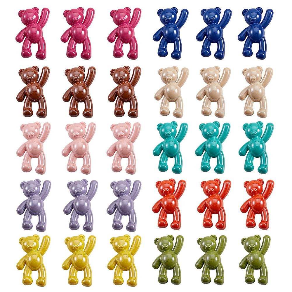 30Pcs 10 Colors Opaque Acrylic Pendants Pearl Luster Plated Bear Mixed ...