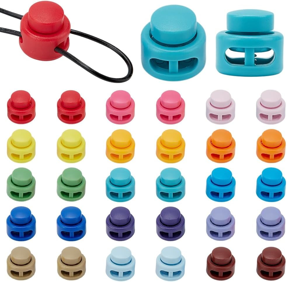 30Pcs 15 Colors Plastic Cord Locks Flat Round Mixed Color 17.5x18.5mm ...