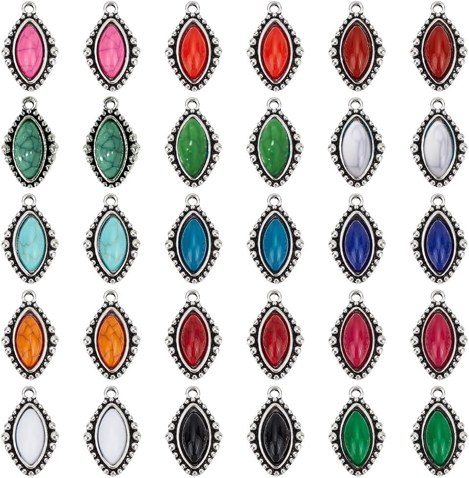 30Pcs 15 Colors Zinc Alloy Pendants with Resin Horse Eye Mixed Color 23 ...