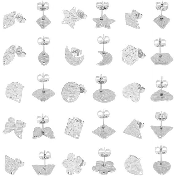 30Pcs 15 Style Textured Stud Earring Stainless Steel Stud Earring Posts ...