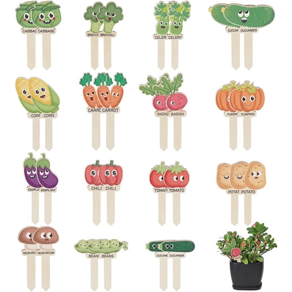 30Pcs 15 Styles Wooden Plant Labels Vegetables Plant Tags Mixed Color ...