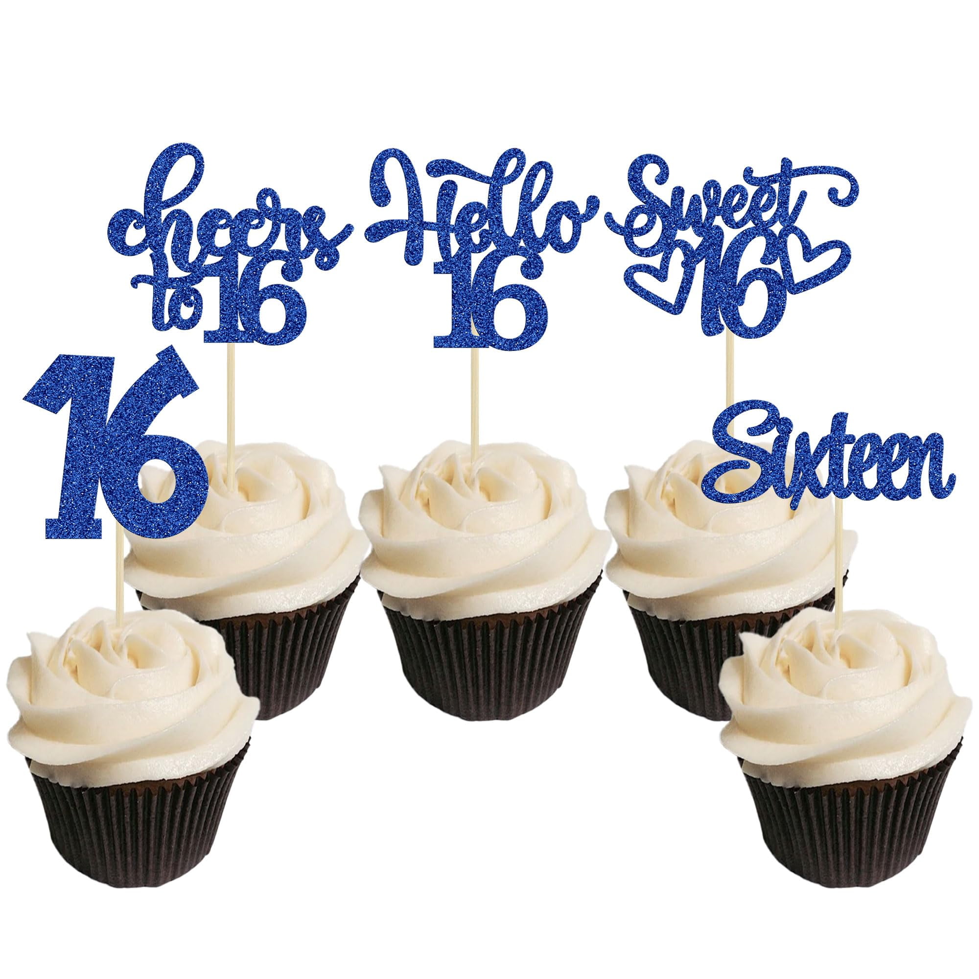 30Pcs 16th Birthday Cupcake Toppers Sixteen Happy 16th Cupcake Picks Cheers to 16 Sweet 16 Cake ...