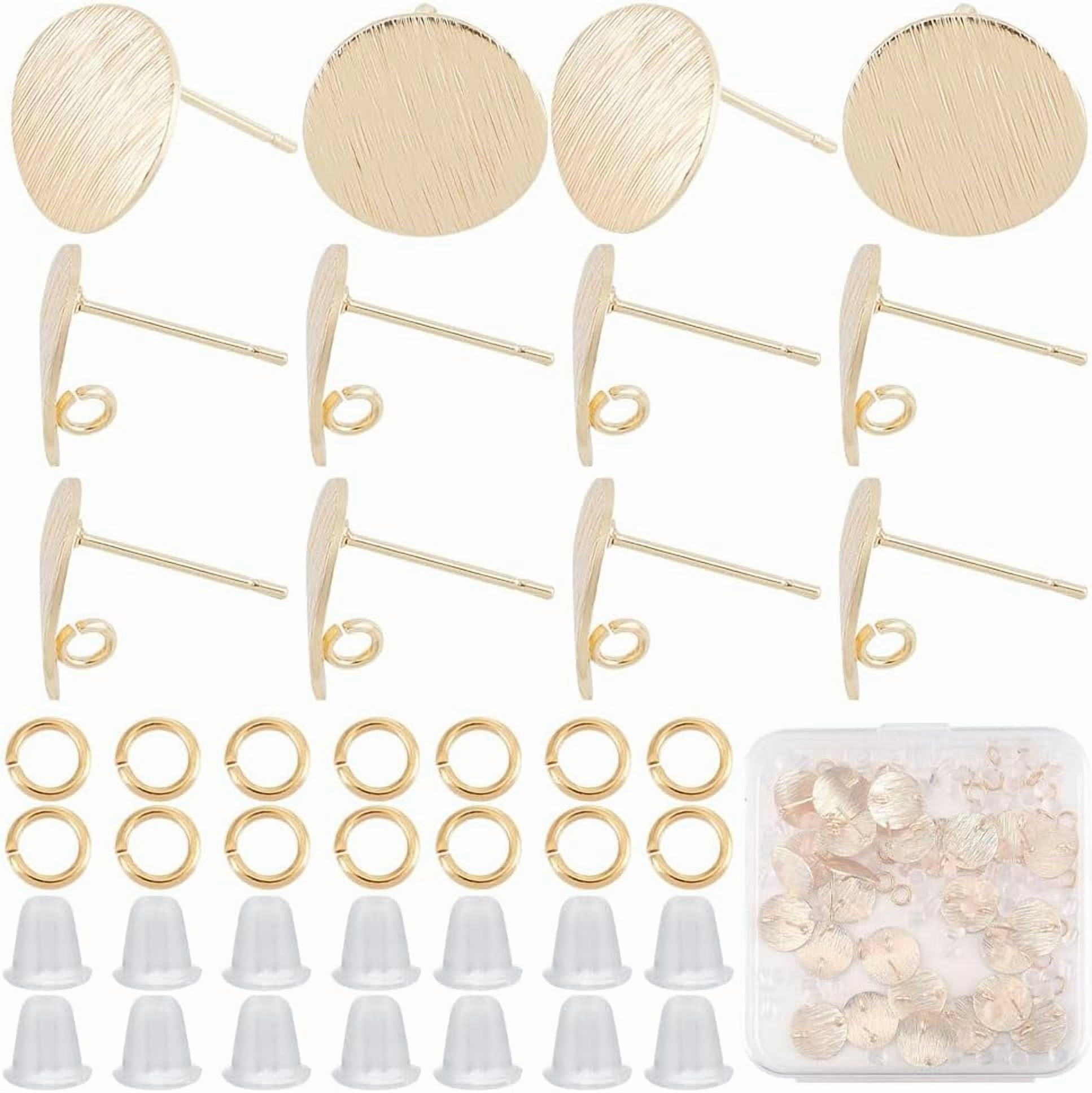 30Pcs 18K Gold Plated Brass Round Stud Earring Posts with Loop Findings ...