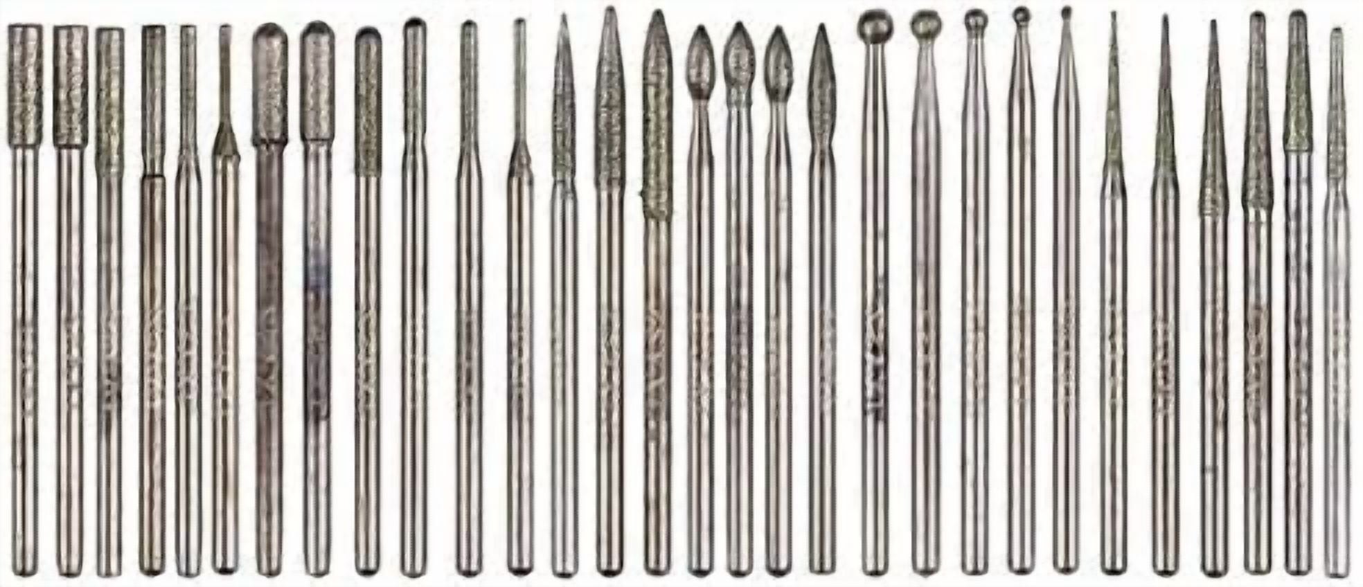 30Pcs 2.35mm Shank Titanium-Coated Diamond Burrs Set Rotary File Burs ...