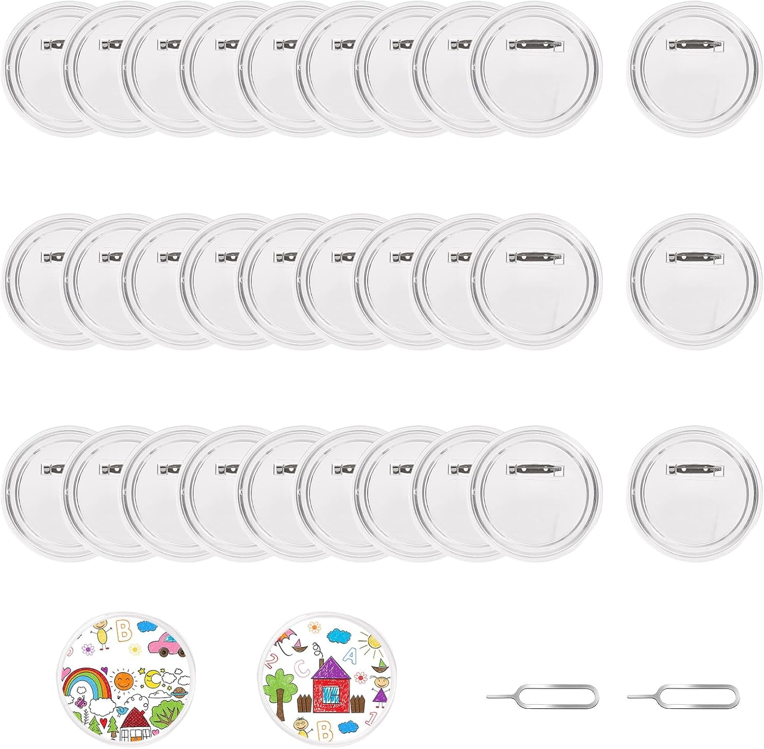 30Pcs 2.95inch Transparent Badges with Iron Pins Round Acrylic Badge ...