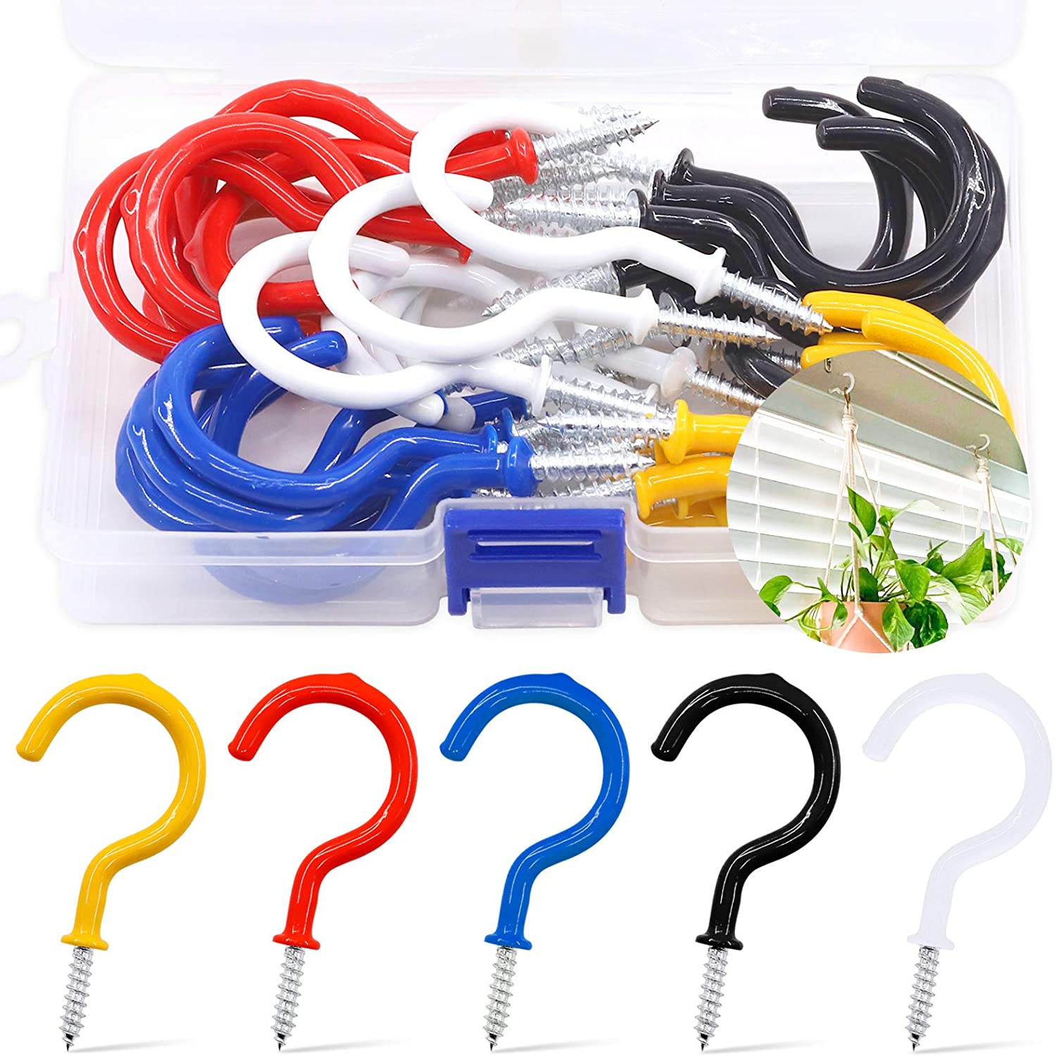 30Pcs 2 Inch Vinyl Coated Ceiling Hooks Screw-in Cup Hooks Kit, Heavy ...