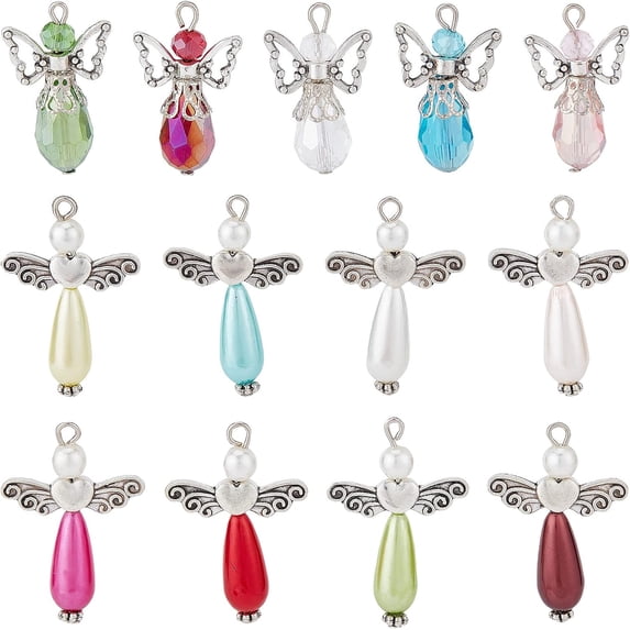 30Pcs 2 Style Alloy Pendants with Electroplate Glass and Imitation ...