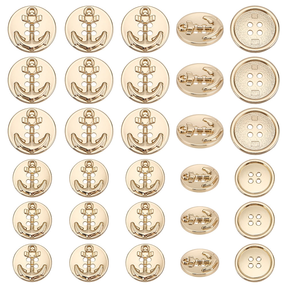 30Pcs 2 Styles Alloy Buttons 4-Hole Flat Round 18-22.5x3-3.5mm Hole: 1. ...