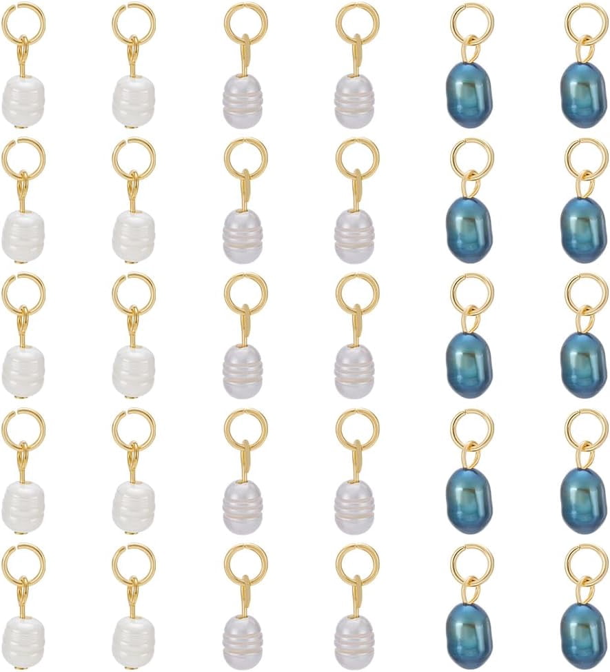 30Pcs 3 Colors Natural Pearl Pendants with 304 Stainless Steel Jump ...