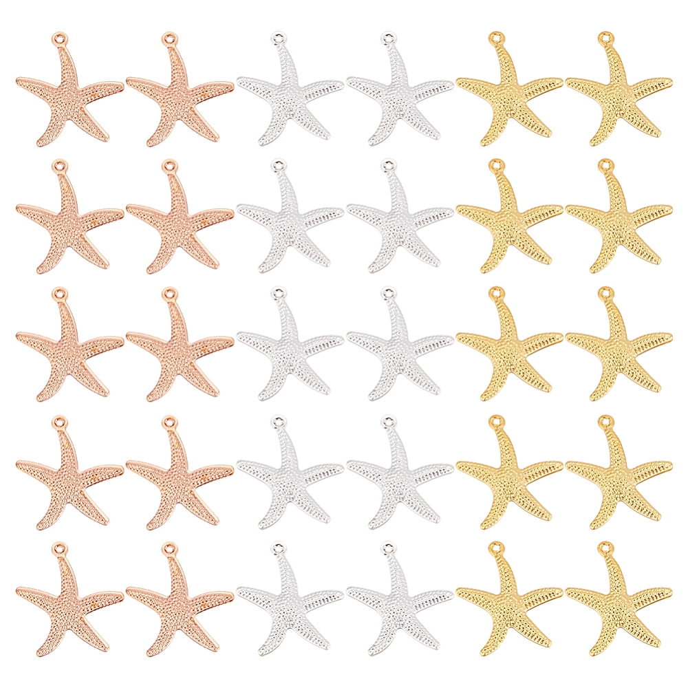 30Pcs 3 Colors Starfish/Sea Stars Brass Pendants Mixed Color 23x20 ...