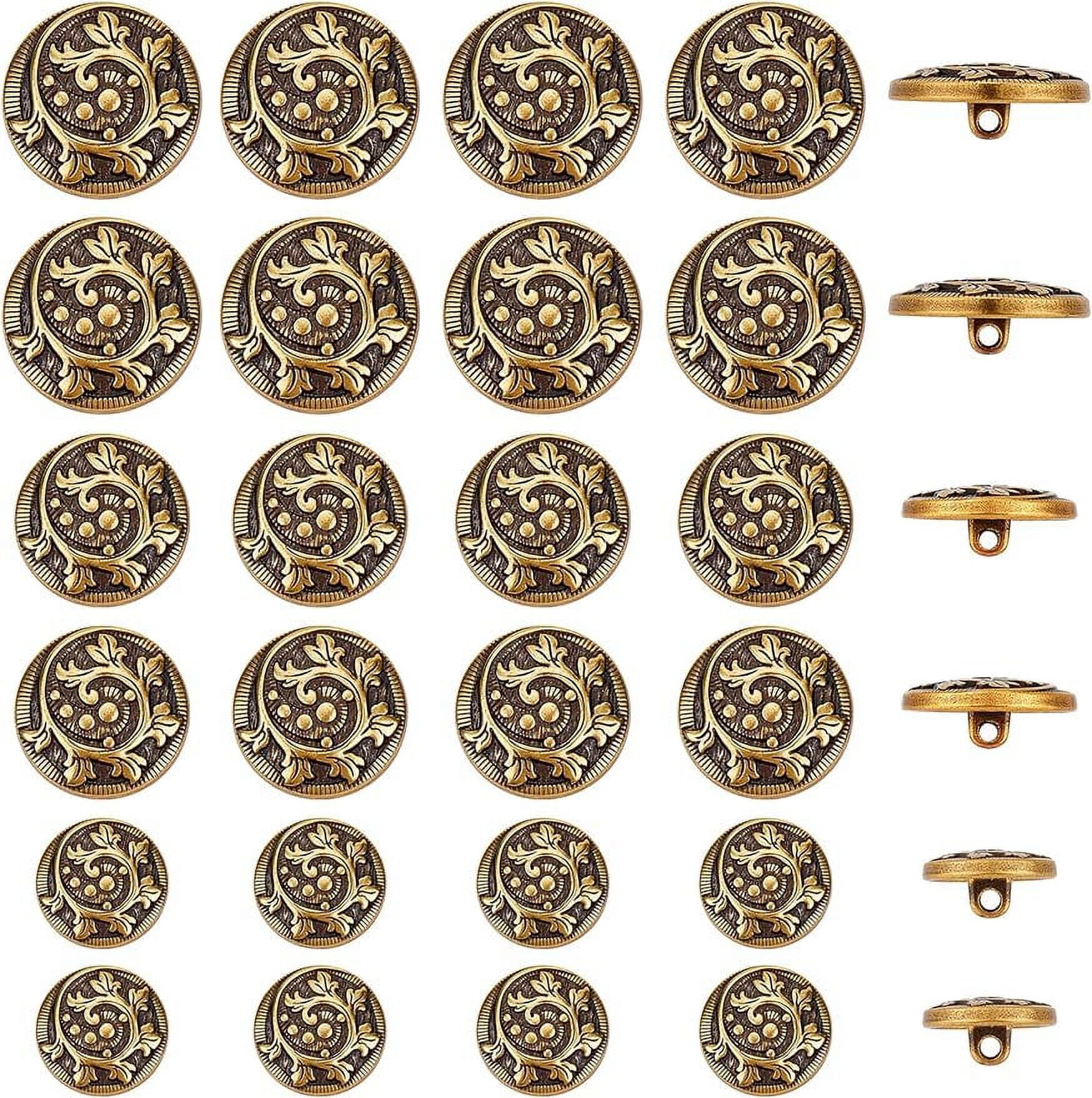 30Pcs Vintage Antique Metal Buttons Alloy Shank Buttons Flat Round with ...