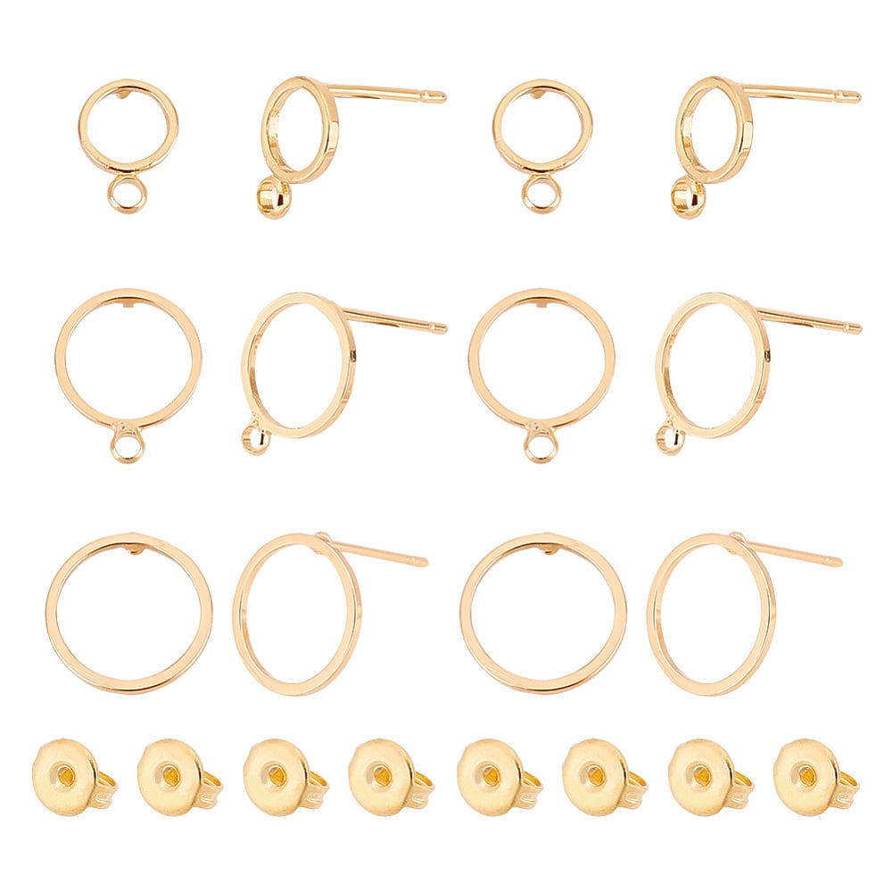 30Pcs 3 Style Brass Cricle Stud Earring Findings with Horizontal Loops ...