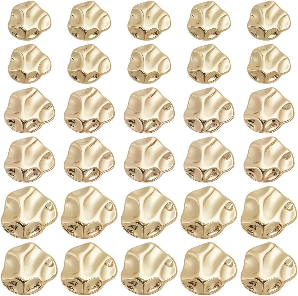 30Pcs 3 Styles 1Box Gold Irregular Shaped Button 1 Hole Sparkle Wrinkle ...
