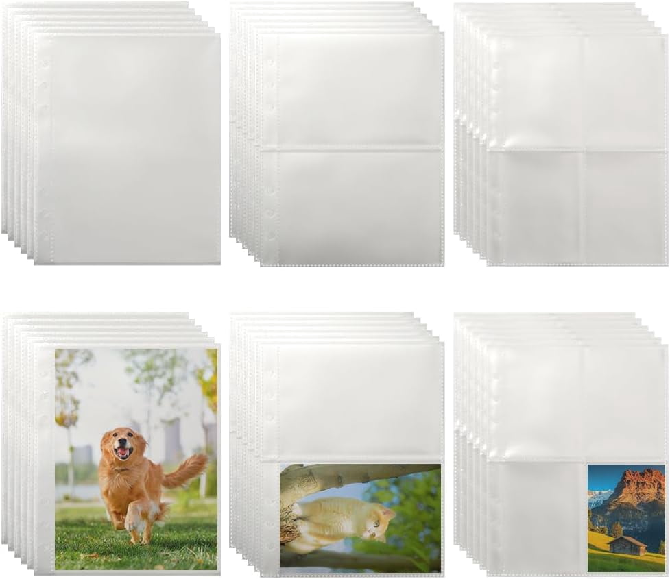 30Pcs 3 Styles A5 Binder Sleeves Plastic Photo Pockets with 6 Rings 7.7 ...