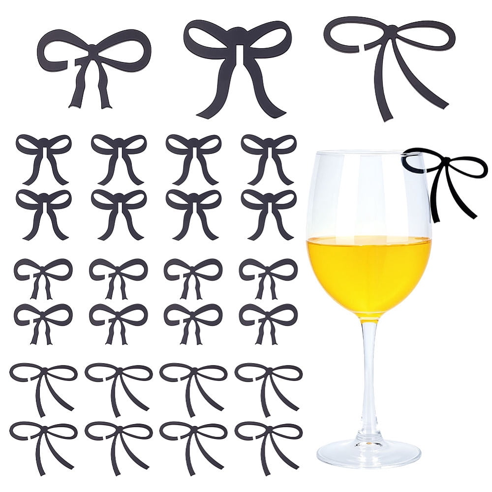 30Pcs 3 Styles Acrylic Wine Glass Charms Drink Marker Bowknot Black 36 ...