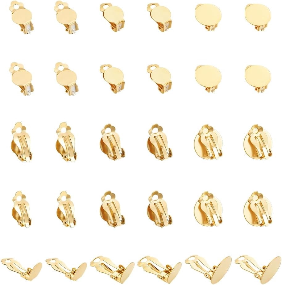 30Pcs 3 Styles Real 18K Gold Plated Clip-on Earring Stainless Steel ...